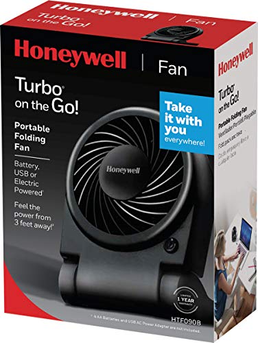 Honeywell HTF090B Turbo on the Go Personal Fan, Black – Small, Portable Fan