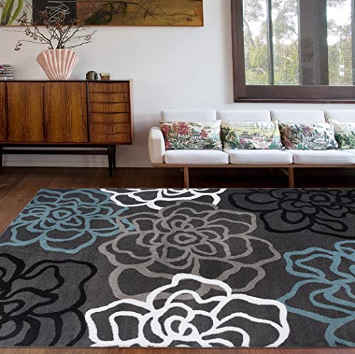 Rugshop Contemporary Modern Floral Abstract Flowers Easy Maintenance for Home Office, Living Room, Bedroom, Kitchen Soft Area Rug 5' 3" X 7' 3" Gray