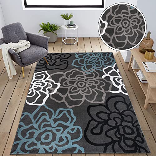 Rugshop Contemporary Modern Floral Abstract Flowers Easy Maintenance for Home Office, Living Room, Bedroom, Kitchen Soft Area Rug 5' 3" X 7' 3" Gray