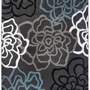 Rugshop Contemporary Modern Floral Abstract Flowers Easy Maintenance for Home Office, Living Room, Bedroom, Kitchen Soft Area Rug 5' 3" X 7' 3" Gray