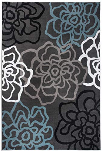 Rugshop Contemporary Modern Floral Abstract Flowers Easy Maintenance for Home Office, Living Room, Bedroom, Kitchen Soft Area Rug 5' 3" X 7' 3" Gray