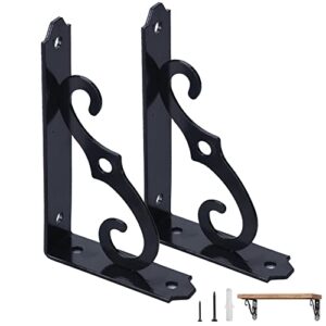 etechmart decorative shelf brackets, 5 inch wall mounted floating shelf bracket for diy open shelving, pack of 2 l shape heavy duty rustic iron metal corner brace shelf supporter, black