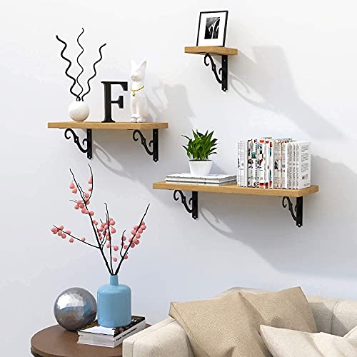 ETECHMART Decorative Shelf Brackets, 5 Inch Wall Mounted Floating Shelf Bracket for DIY Open Shelving, Pack of 2 L Shape Heavy Duty Rustic Iron Metal Corner Brace Shelf Supporter, Black