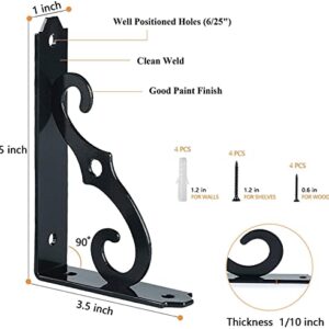 ETECHMART Decorative Shelf Brackets, 5 Inch Wall Mounted Floating Shelf Bracket for DIY Open Shelving, Pack of 2 L Shape Heavy Duty Rustic Iron Metal Corner Brace Shelf Supporter, Black