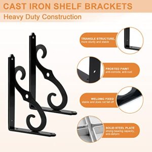 ETECHMART Decorative Shelf Brackets, 5 Inch Wall Mounted Floating Shelf Bracket for DIY Open Shelving, Pack of 2 L Shape Heavy Duty Rustic Iron Metal Corner Brace Shelf Supporter, Black