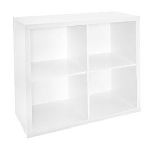 closetmaid 4 cube storage shelf organizer bookshelf with back panel, easy assembly, wood, white finish