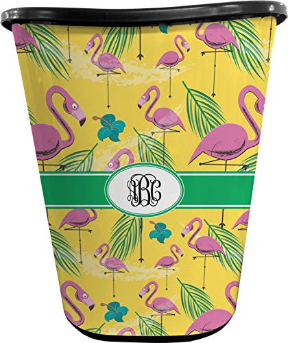 RNK Shops Pink Flamingo Waste Basket - Single Sided (Black) (Personalized)