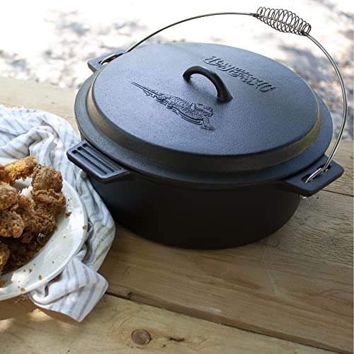 Bayou Classic 10-qt Pre-Seasoned Cast Iron Chicken Fryer Features Cast Iron Domed Lid Cool Touch Coil Handle Perfect for Frying Chicken & Fish Slow Simmering Batches of Chili Stew and Jambalaya