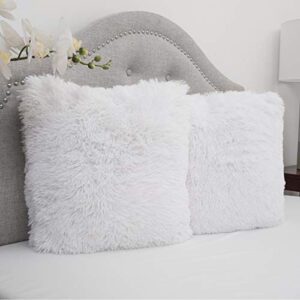 sweet home collection plush pillow faux fur soft and comfy throw pillow (2 pack), white