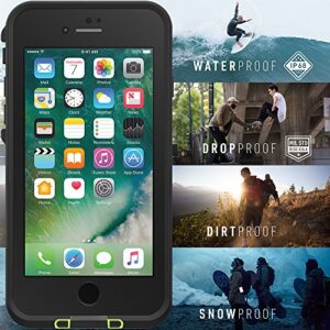 LifeProof iPhone SE (2nd gen - 2020) and iPhone 8/7 (NOT PLUS) FRĒ Series Case - NIGHT LITE (BLACK/LIME), waterproof IP68, built-in screen protector, port cover protection, snaps to MagSafe