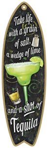 sjt enterprises, inc. margarita - take life with a grain of salt, a wedge of lime and a shot of tequila 5" x 16" funny surfboard décor wood plaque bar sign (sjt41305)