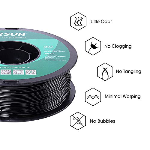 eSUN 3D 1.75mm PETG Black Filament 1kg (2.2lb), PETG 3D Printer Filament, Dimensional Accuracy +/- 0.03 mm, 1.75mm Solid Opaque Black