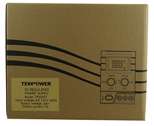 Tekpower TP3005T Variable Linear DC Power Supply, 0-30V @ 0-5A with Alligator Test Leads (110V Input)