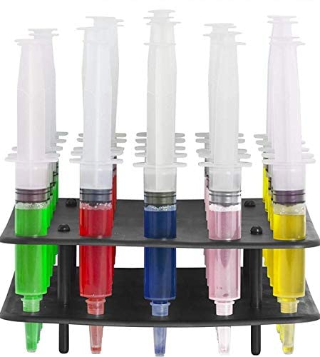 EZ-Inject Tray and Racking Stand for Jello Shot Syringes - Lightweight & Durable Plastic Tray for 2.5oz Large Syringe Shots - Holds 25 Syringes for Jello Shots Drinking Game Holiday & Halloween Party