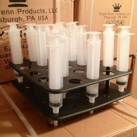 EZ-Inject Tray and Racking Stand for Jello Shot Syringes - Lightweight & Durable Plastic Tray for 2.5oz Large Syringe Shots - Holds 25 Syringes for Jello Shots Drinking Game Holiday & Halloween Party