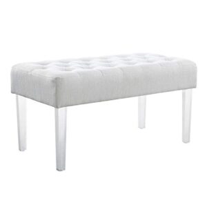 linon ella glitz acrylic leg bench, 35"wx17"dx18"h, white