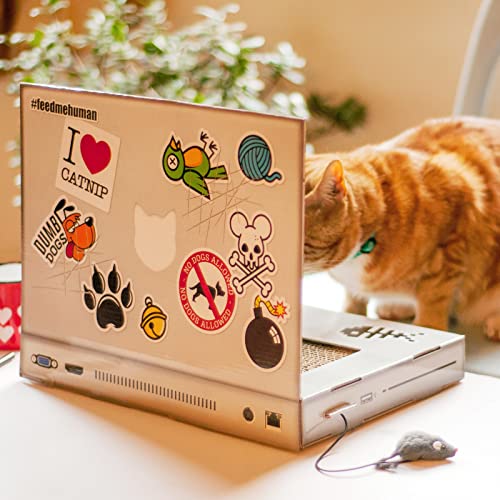 Suck UK | Cat Scratch Laptop | Cat Scratcher Laptop with Fluffy 'Mouse' | Interactive Cat Toys | Paw Over Social Media & Catch up on The Mews | Kitten Toys & Cat Scratch Pads |