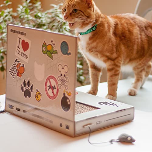 Suck UK | Cat Scratch Laptop | Cat Scratcher Laptop with Fluffy 'Mouse' | Interactive Cat Toys | Paw Over Social Media & Catch up on The Mews | Kitten Toys & Cat Scratch Pads |