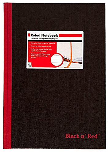 Black n' Red Casebound Hardcover Notebook, 11-3/4" x 8-1/4", Black/Red, 96 Ruled Sheets, Sold as 6 Pack (D66174)