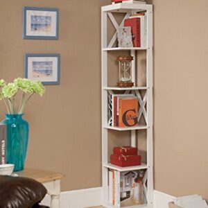 Kings Brand Furniture - Whiteley Wood Wall Corner 5 Tier Bookshelf Display Stand, White