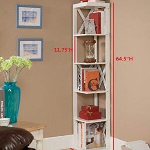 Kings Brand Furniture - Whiteley Wood Wall Corner 5 Tier Bookshelf Display Stand, White