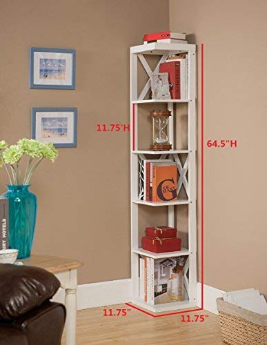 Kings Brand Furniture - Whiteley Wood Wall Corner 5 Tier Bookshelf Display Stand, White