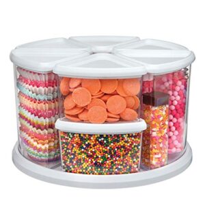 Deflecto Rotating Carousel Craft Organizer, 9-Canister, Includes 3" and 6" Canisters, Removable, Clear, Lids