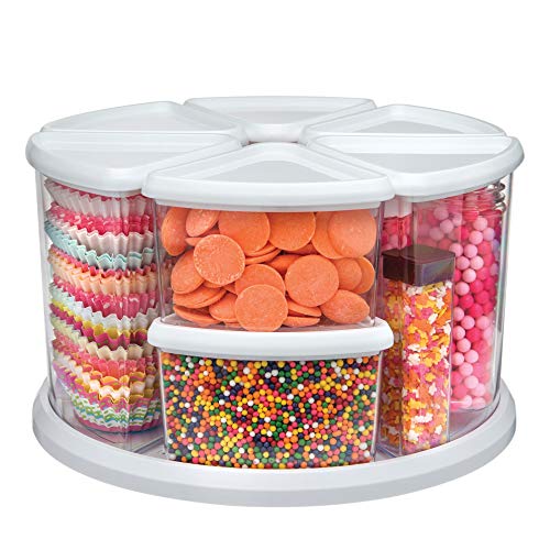 Deflecto Rotating Carousel Craft Organizer, 9-Canister, Includes 3" and 6" Canisters, Removable, Clear, Lids