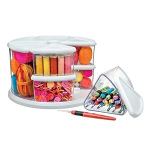 Deflecto Rotating Carousel Craft Organizer, 9-Canister, Includes 3" and 6" Canisters, Removable, Clear, Lids