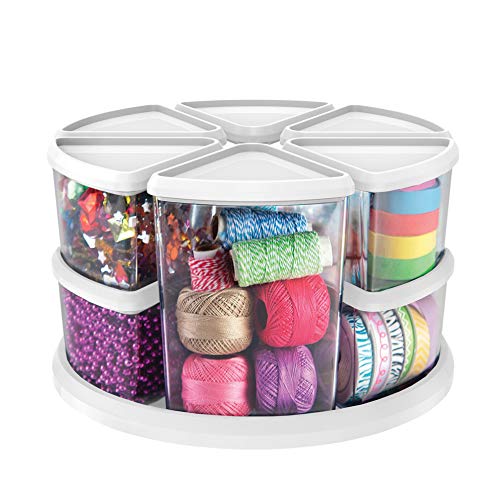 Deflecto Rotating Carousel Craft Organizer, 9-Canister, Includes 3" and 6" Canisters, Removable, Clear, Lids