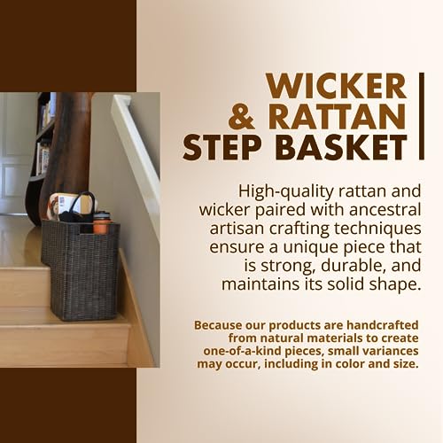 KOUBOO Wicker Step Basket, Dark Brown, Wicker Basket, Staircase Basket, Organizer, Wood Stairs, Carpet Stairs, Compact, Stair Decor