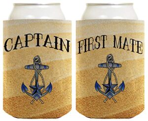 boating gift captain and first mate 2 pack sandy beach ocean shore can coolies