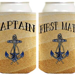 Boating Gift Captain and First Mate 2 Pack Sandy Beach Ocean Shore Can Coolies