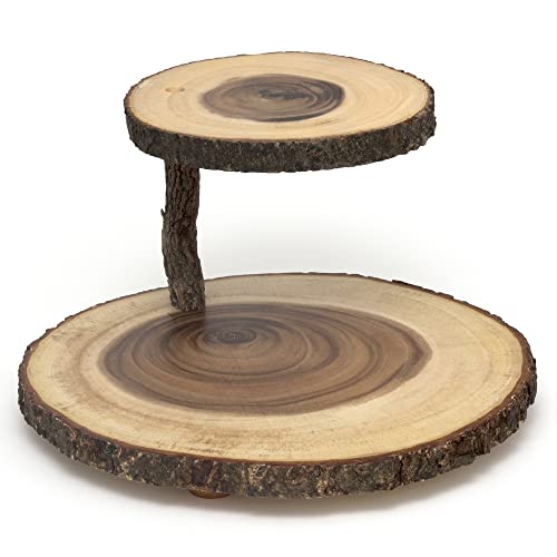 Lipper International Acacia 2-Tier Tree Bark Server for Meats, Cheeses, and Crackers,Acacia Tree Bark, 14"L x 14"W x 8"Th