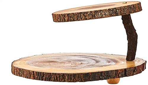 Lipper International Acacia 2-Tier Tree Bark Server for Meats, Cheeses, and Crackers,Acacia Tree Bark, 14"L x 14"W x 8"Th