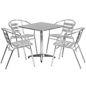 flash furniture 27.5'' square aluminum indoor-outdoor table set with 4 slat back chairs