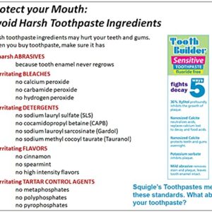 Squigle Tooth Builder SLS Free Toothpaste (Stops Tooth Sensitivity) Prevents Canker Sores, Cavities, Perioral Dermatitis, Bad Breath, Chapped Lips - 4 Pack