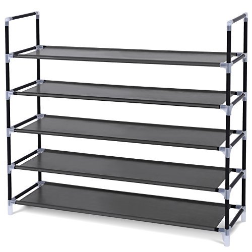 SONGMICS 5 Tiers Shoe Rack Space Saving Tower Cabinet Storage Organizer Black 39"L Holds 20-25 Pair of Shoes ULSH55H