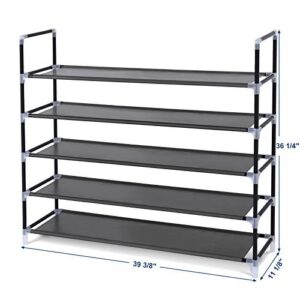 SONGMICS 5 Tiers Shoe Rack Space Saving Tower Cabinet Storage Organizer Black 39"L Holds 20-25 Pair of Shoes ULSH55H