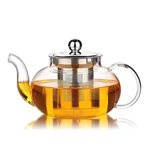 hiware glass teapot with stainless steel infuser & lid, borosilicate glass tea pot stovetop safe, blooming & loose leaf teapots, 27 oz