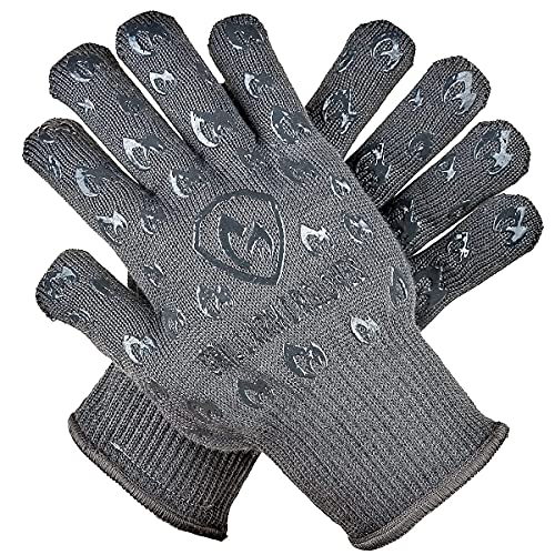 GRILL ARMOR GLOVES – Oven Gloves 932°F Extreme Heat & Cut Resistant Oven Mitts with Fingers for BBQ, Cooking, Grilling, Baking – Accessory for Smoker, Cast Iron, Fire Pit, Camping, Fireplace and More