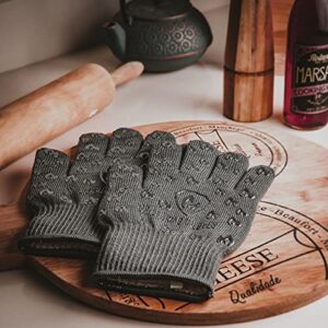 GRILL ARMOR GLOVES – Oven Gloves 932°F Extreme Heat & Cut Resistant Oven Mitts with Fingers for BBQ, Cooking, Grilling, Baking – Accessory for Smoker, Cast Iron, Fire Pit, Camping, Fireplace and More