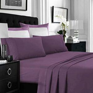 tribeca living mf110dpssqupu solid deep pocket sheet set, queen, purple