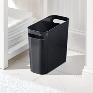 mDesign Plastic Small Trash Can, 1.5 Gallon/5.7-Liter Wastebasket, Narrow Garbage Bin with Handles for Bathroom, Laundry, Home Office - Holds Waste, Recycling, 10" High - Aura Collection - Black