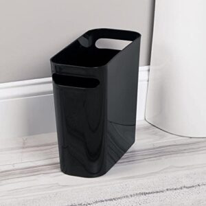 mDesign Plastic Small Trash Can, 1.5 Gallon/5.7-Liter Wastebasket, Narrow Garbage Bin with Handles for Bathroom, Laundry, Home Office - Holds Waste, Recycling, 10" High - Aura Collection - Black