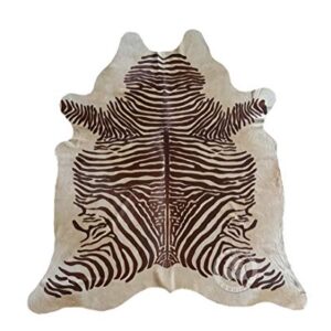 Zebra Print Brown on Beige Genuine Cowhide Rug 6 x 7 ft. 180 x 210 cm