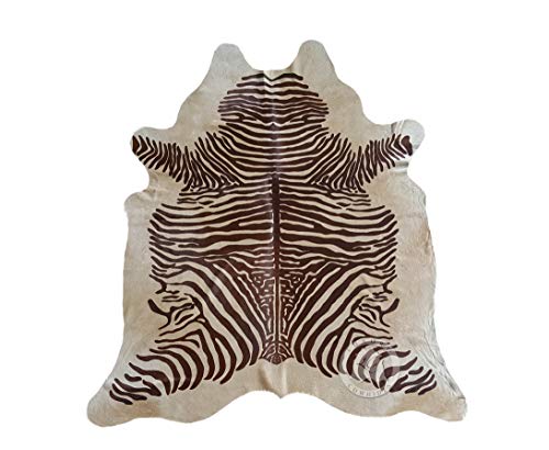 Zebra Print Brown on Beige Genuine Cowhide Rug 6 x 7 ft. 180 x 210 cm