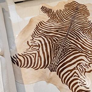 Zebra Print Brown on Beige Genuine Cowhide Rug 6 x 7 ft. 180 x 210 cm