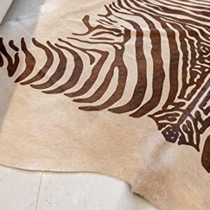 Zebra Print Brown on Beige Genuine Cowhide Rug 6 x 7 ft. 180 x 210 cm