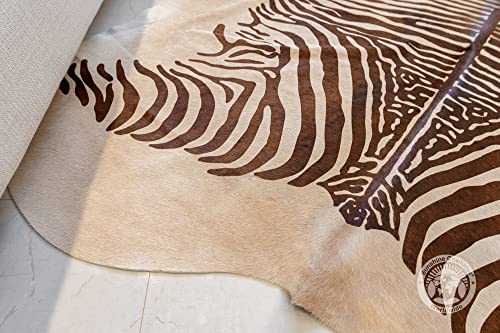 Zebra Print Brown on Beige Genuine Cowhide Rug 6 x 7 ft. 180 x 210 cm